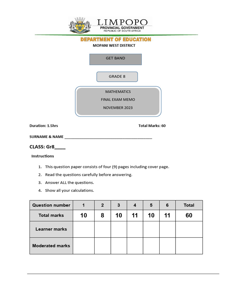 2023 GR 8 Math P2 MG Final | PDF | Triangle | Circle