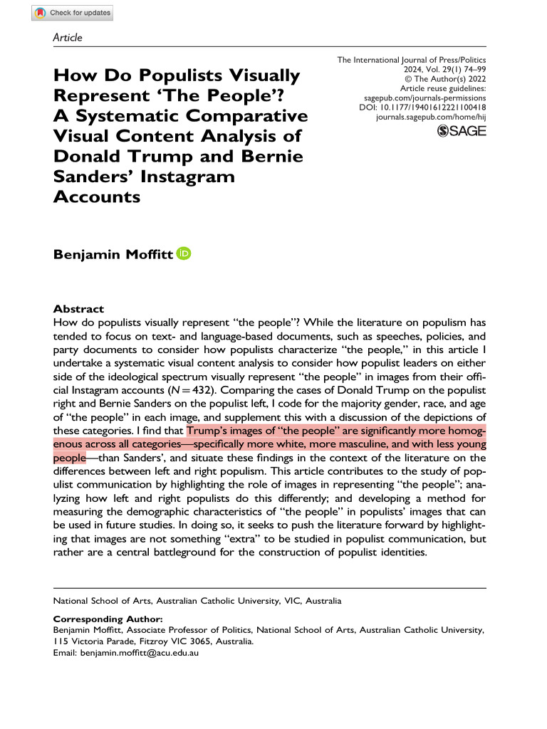 Moffitt 2022 How Do Populists Visually Represent The People A ...