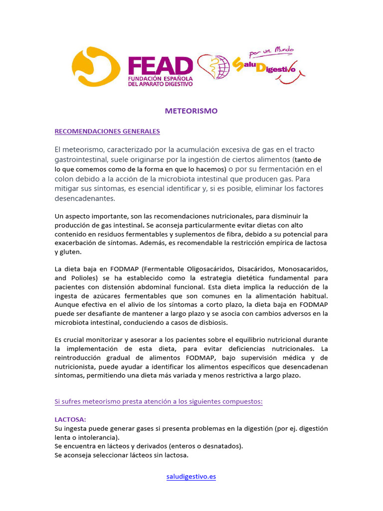 METEORISMO RECOMENDACIONES GENERALES Min | PDF | Fibra dietética ...
