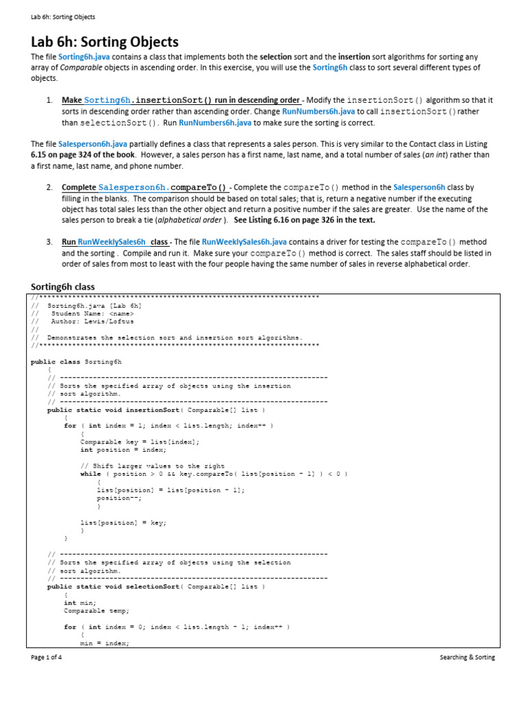 Lab 6h Sorting Objects-2 | PDF | Software Engineering | Computer Programming