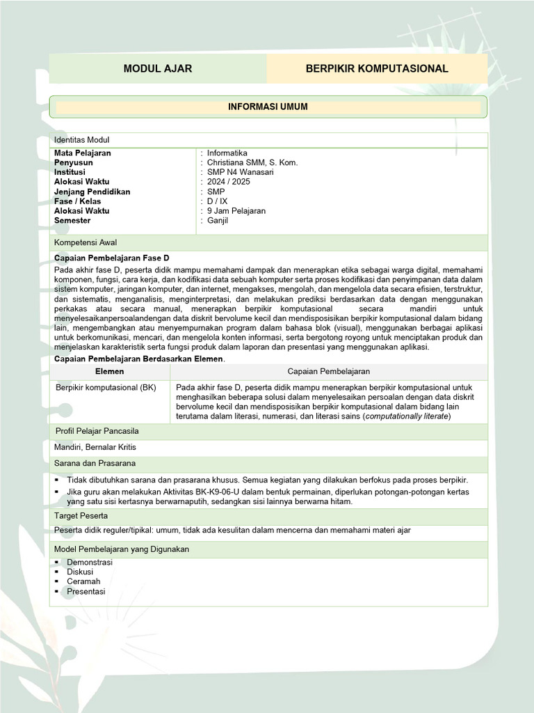 Modul Ajar BK Kelas 9 | PDF