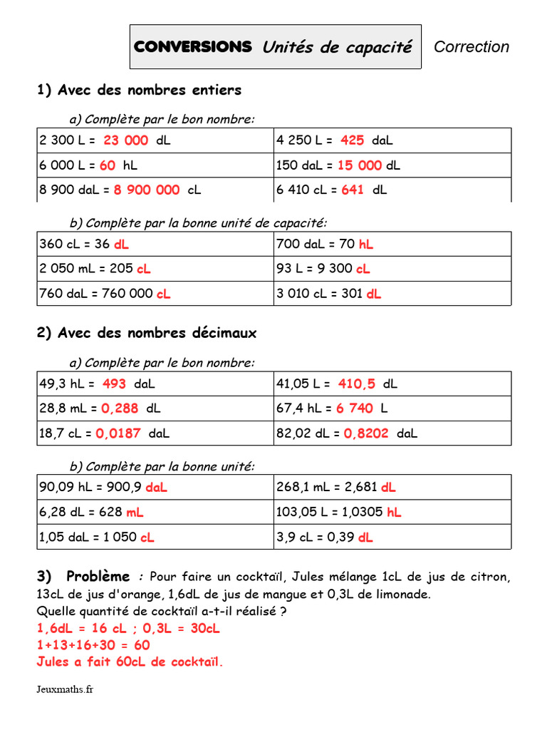 Exercices de conversion de capacité | PDF