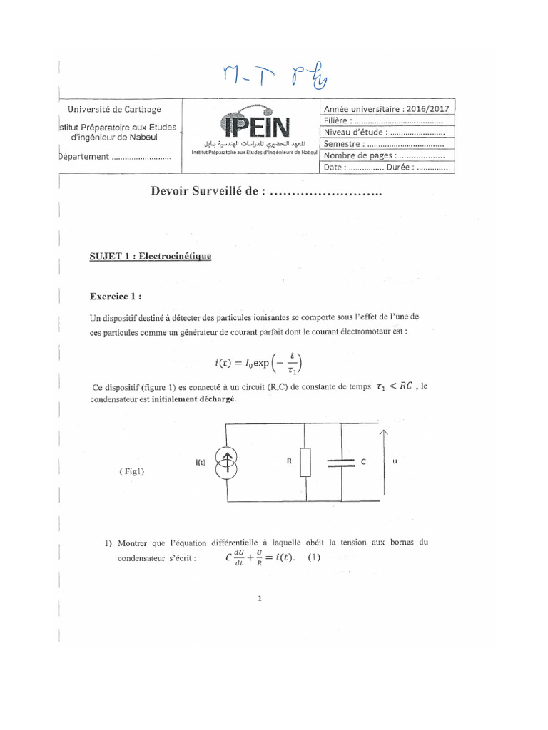 Ds n1 Phy MP-PT 2016 | PDF