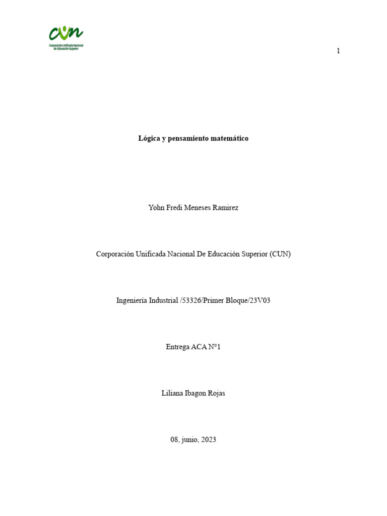 Aca 1 Matematica | PDF | Matemáticas | Pensamiento