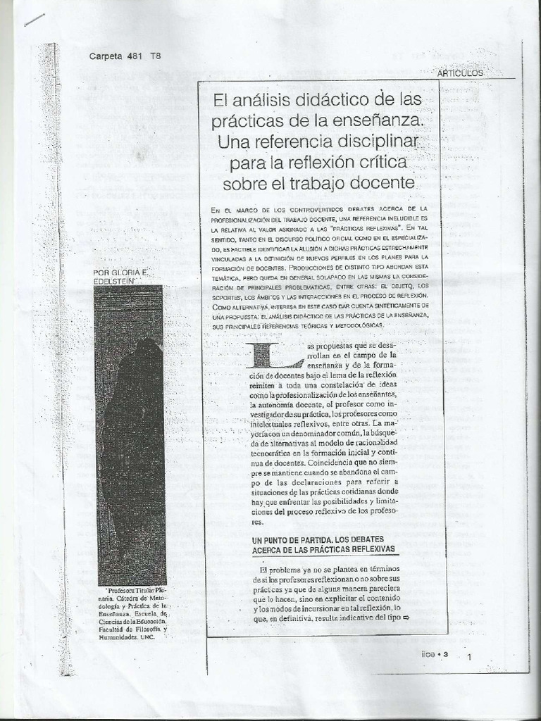 EDELSTEIN. - El Anã¡lisis Didã¡ctico de Las Prã¡cticas de La Enseã Anza | PDF