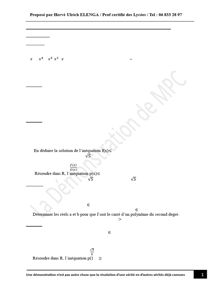 Exercices de calcul algébrique et équations | PDF | Séquence | Fonction ...