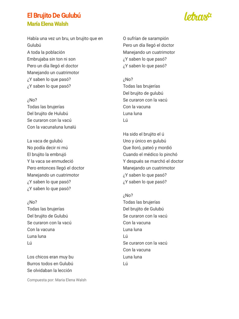 EL BRUJITO DE GULUBÚ - María Elena Walsh (Impresión) | PDF