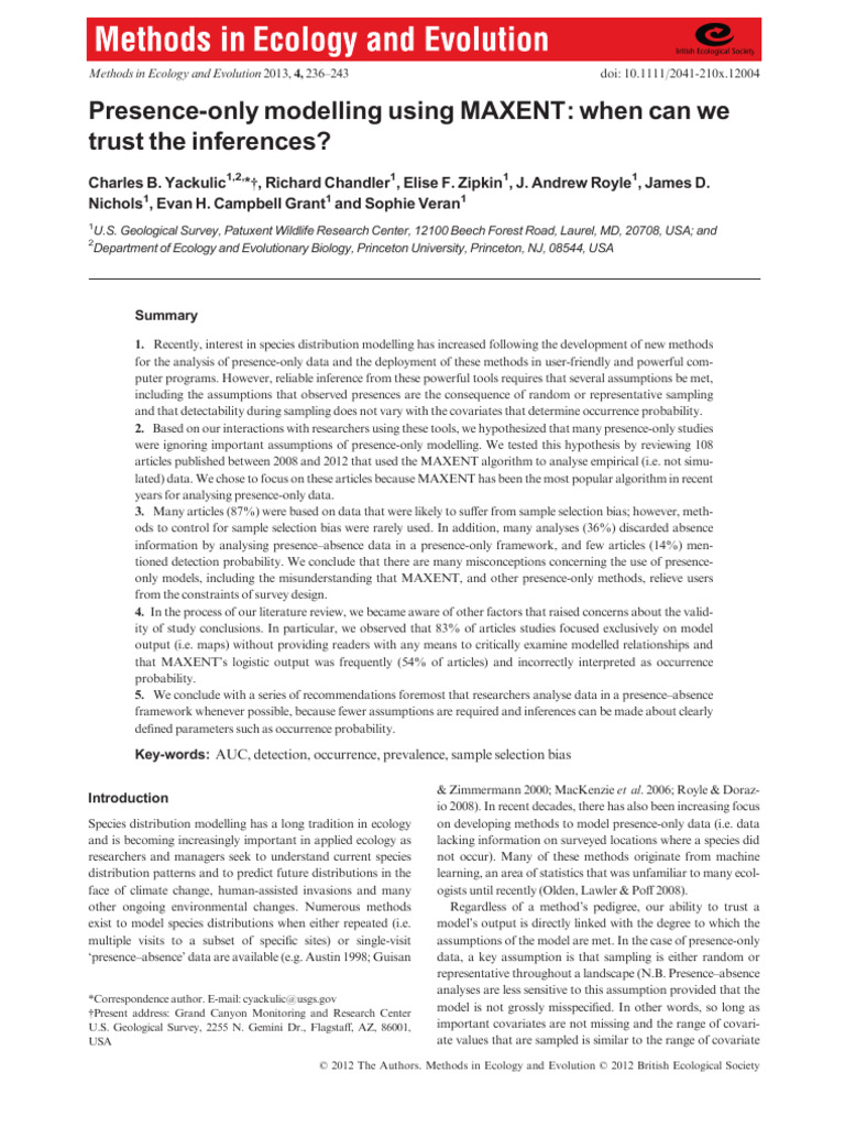 Yackulic Et Al. 2013 - MEE | PDF | Receiver Operating Characteristic ...