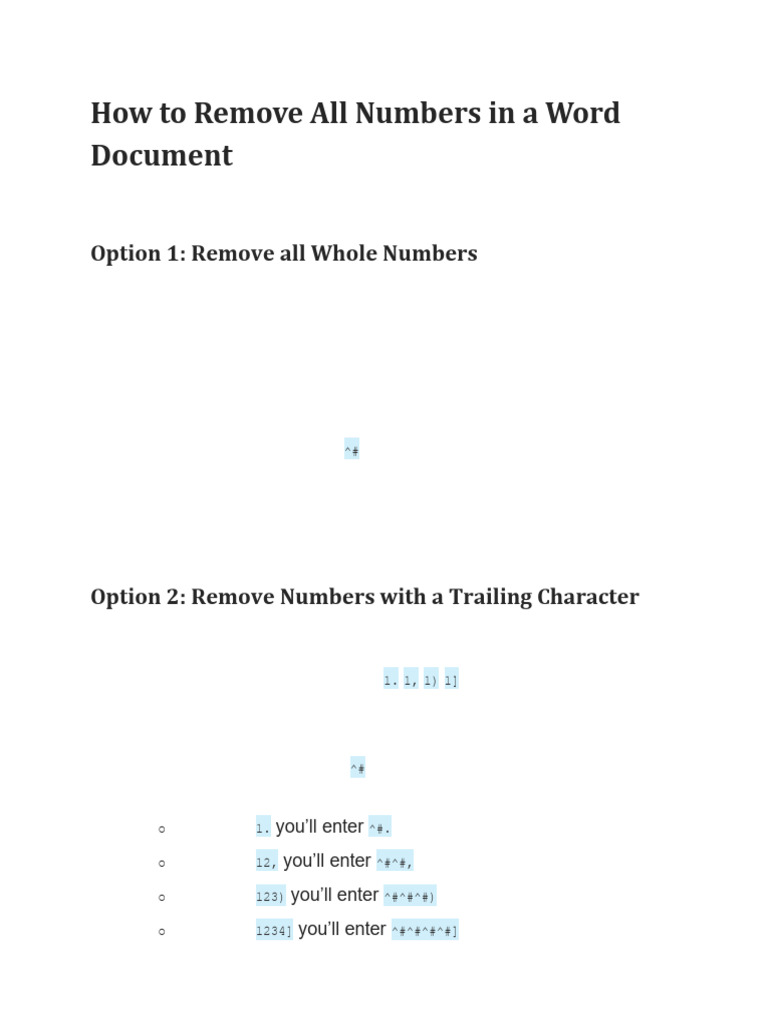 How To Remove All Numbers in A Word Document | PDF | Bracket | Publishing