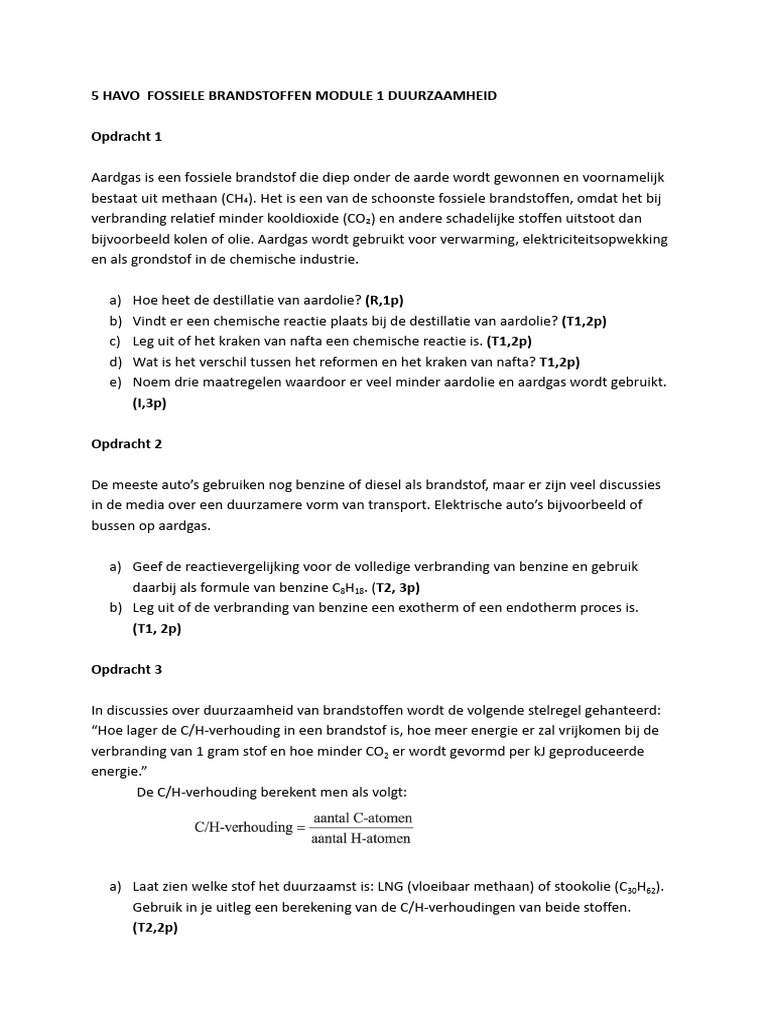 5H FOSSIELE BRANDSTOFFEN Opdrachten | PDF