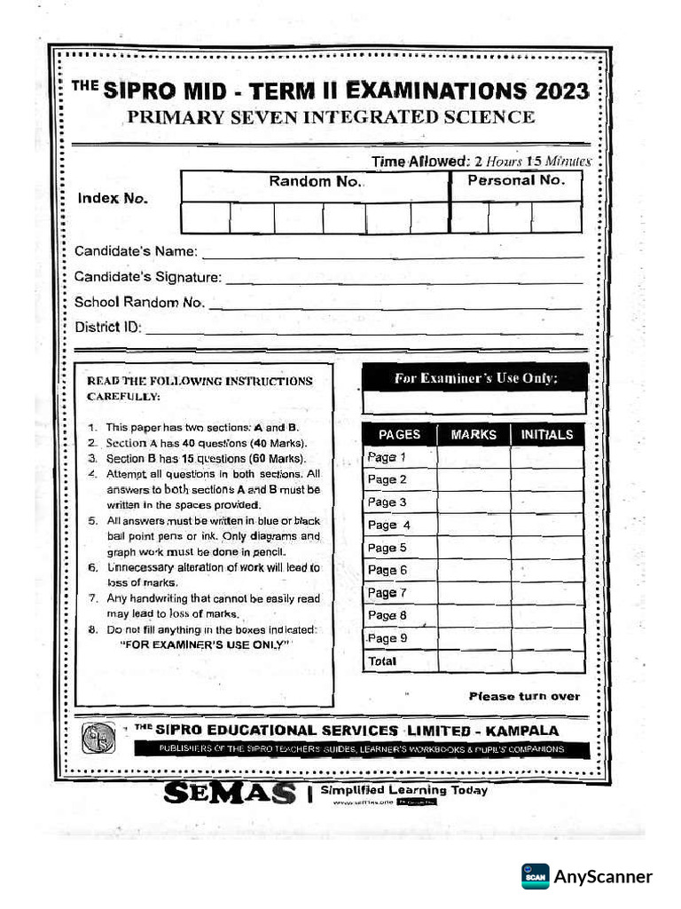 Sipro Mid Term Two Science | PDF