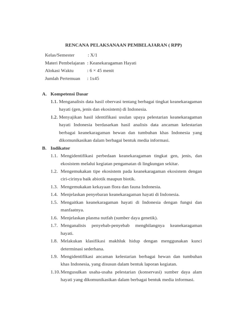 RPP Upaya Pelestarian Keanekaragaman Hayati | PDF