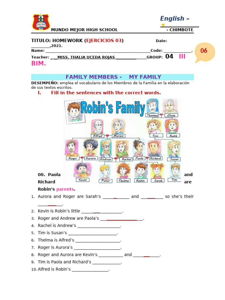 Family Vocabulary Exercises | PDF