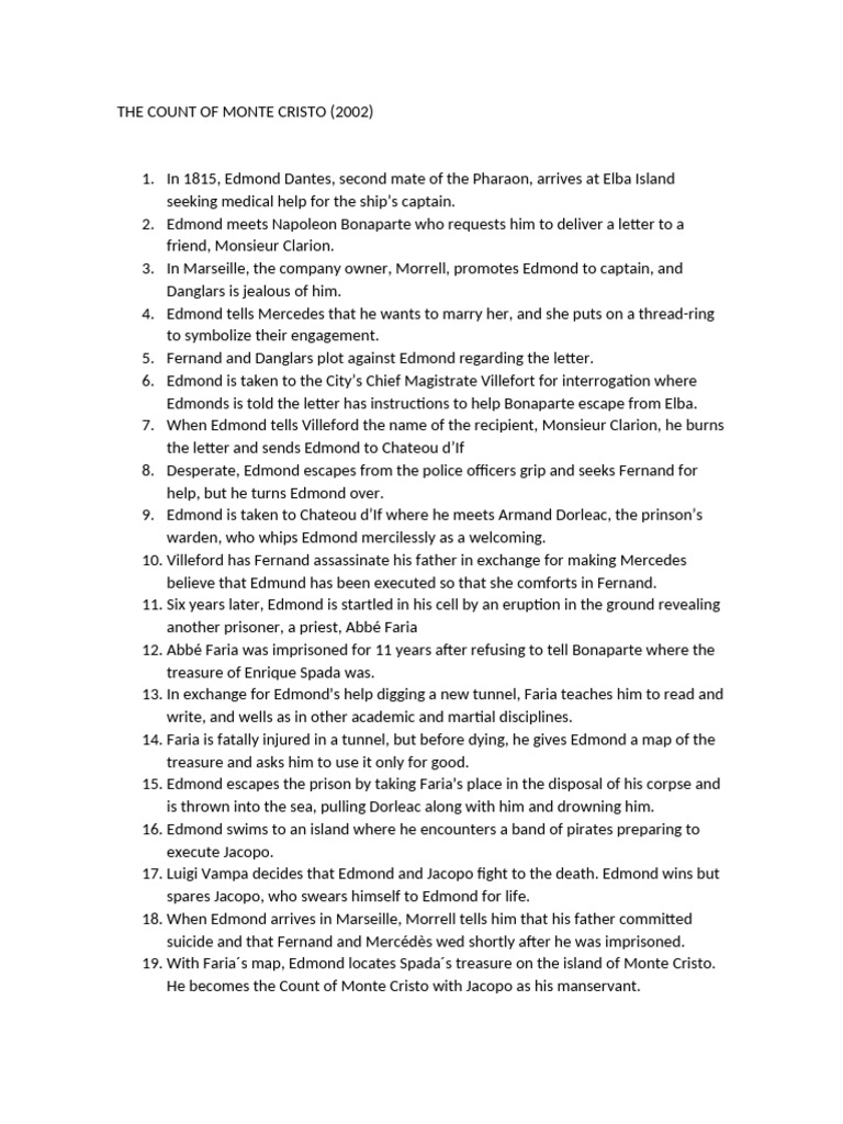 The Count of Monte Cristo Plot Summary | PDF