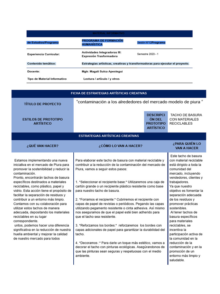 Ficha de Estrategias Creativas-Act12 | PDF | Residuos | Papel