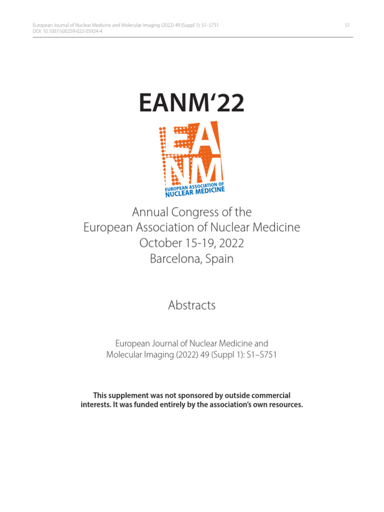 EANM 2022 Congress Abstracts | PDF | Nuclear Medicine | Medical Imaging