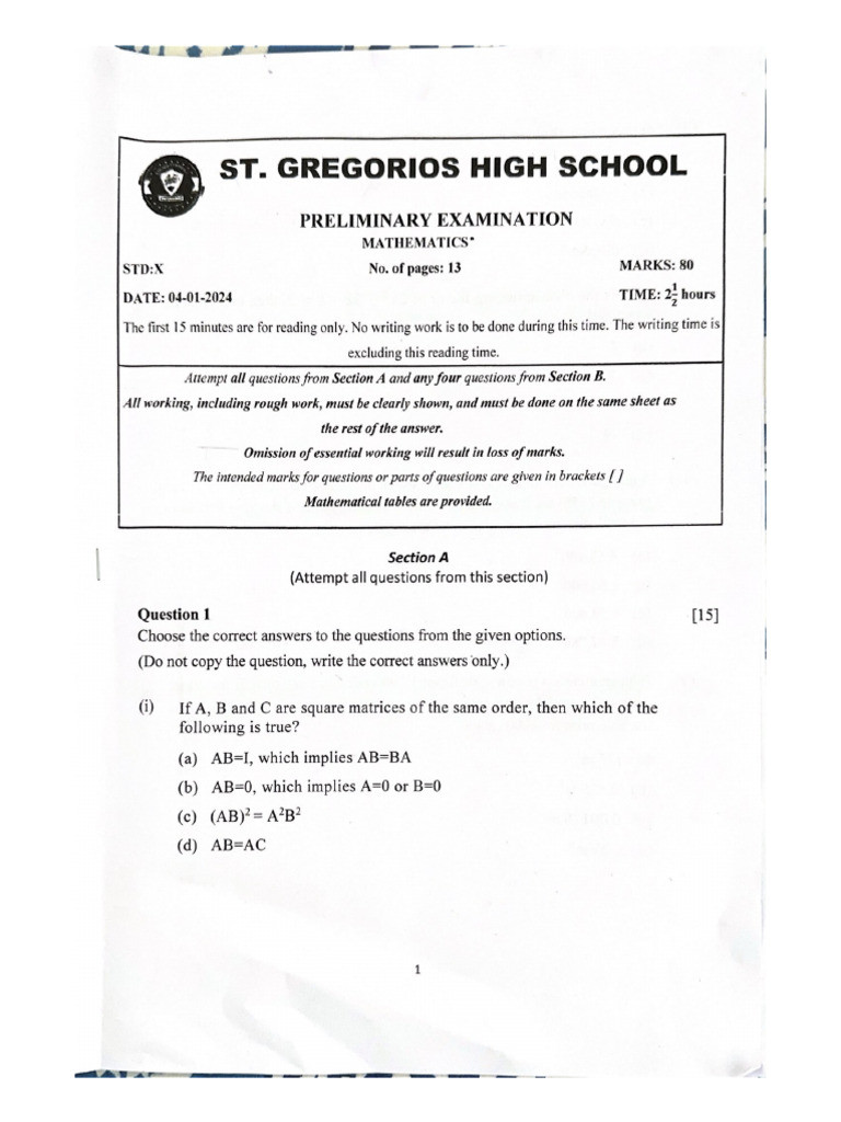 Practice Paper - Math | PDF