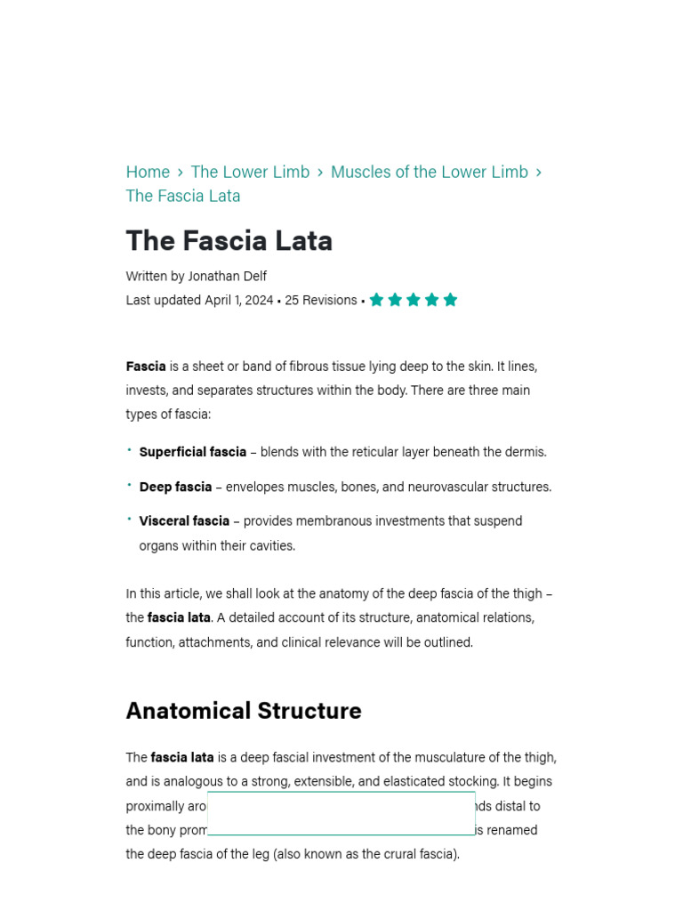 The Fascia Lata - Structure - Iliotibial Tract - TeachMeAnatomy | PDF ...
