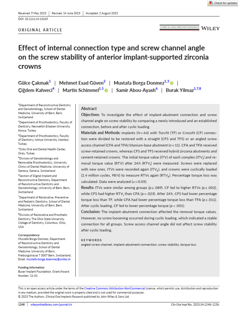Clinical Oral Implants Res - 2023 - Çakmak - Effect of Internal ...