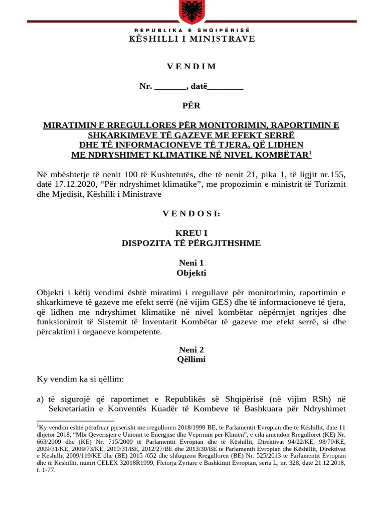 Rregullore Ndryshimet Klimatike | PDF