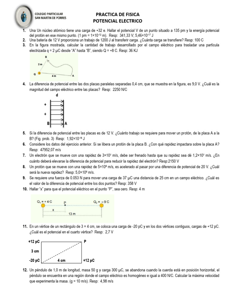 Practica Potencial Electrico | PDF | Electrón | Protón