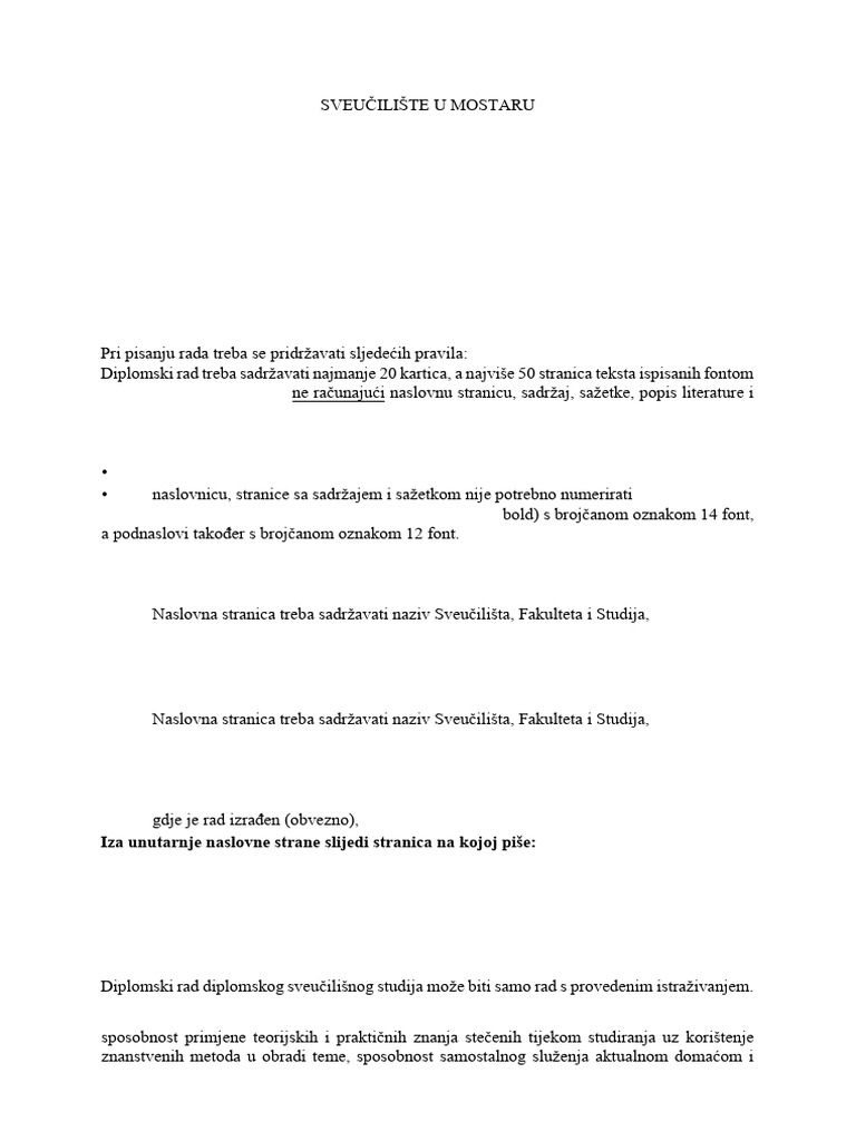 Upute Za Pisanje Diplomskog Rada | PDF