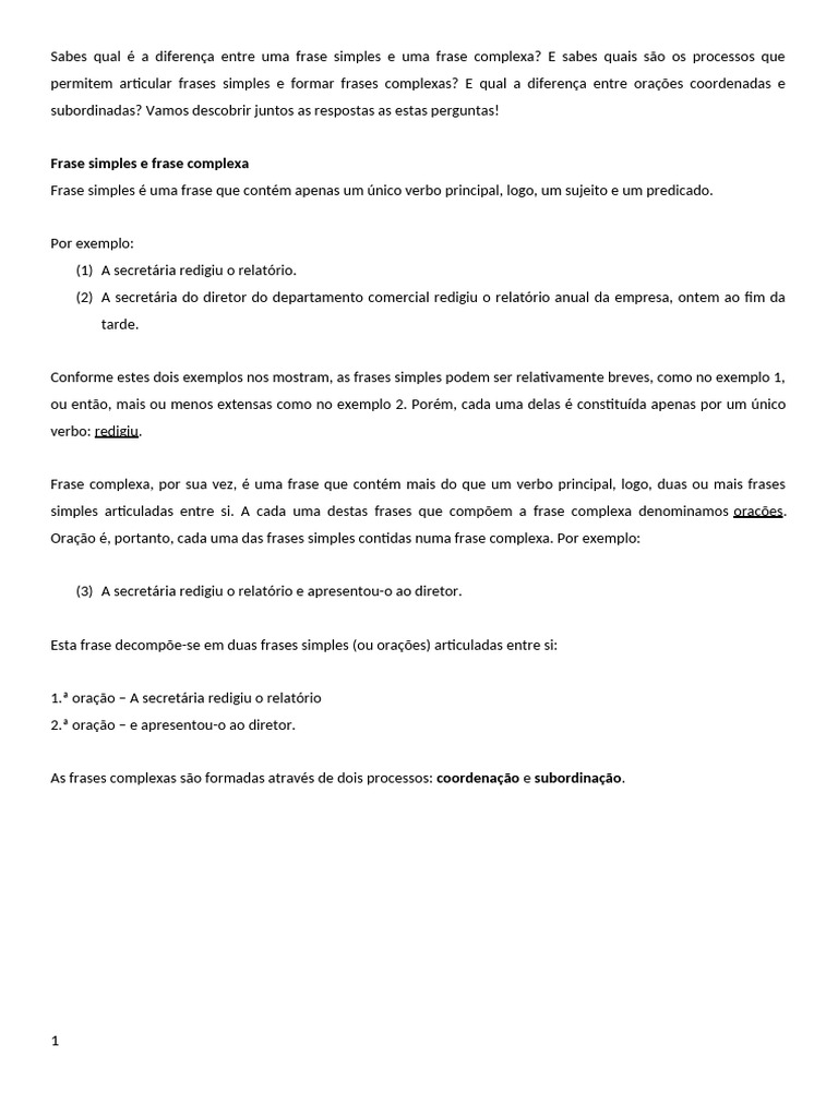 Frase Simples e Complexa | PDF | Gramática | Sintaxe