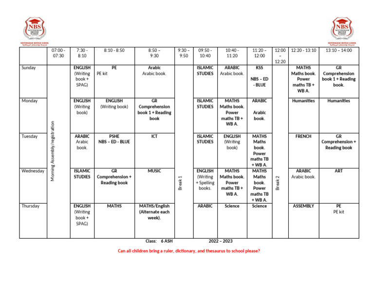 Teacher timetable | PDF