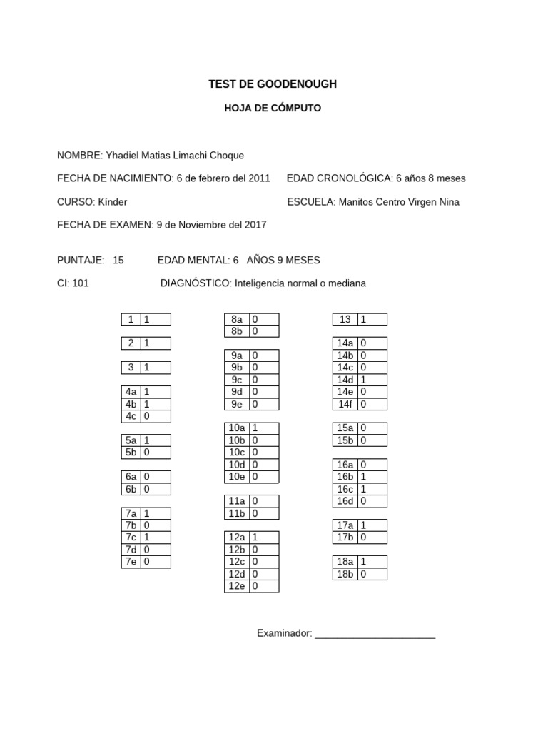 Hoja Correccion Goodenough | PDF
