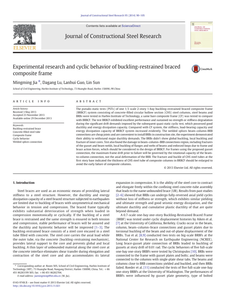 Experimental Research and Cyclic Behavior of Buckling-Restrained Braced MINGMING GIA 2013 | PDF ...