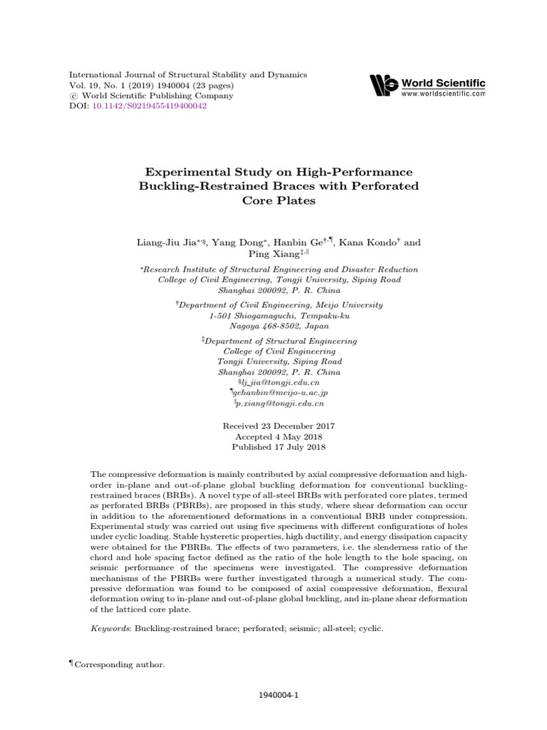 Experimental Study On High-Performance BRB - LIANG JIU JIA - CHINA 2018 ...