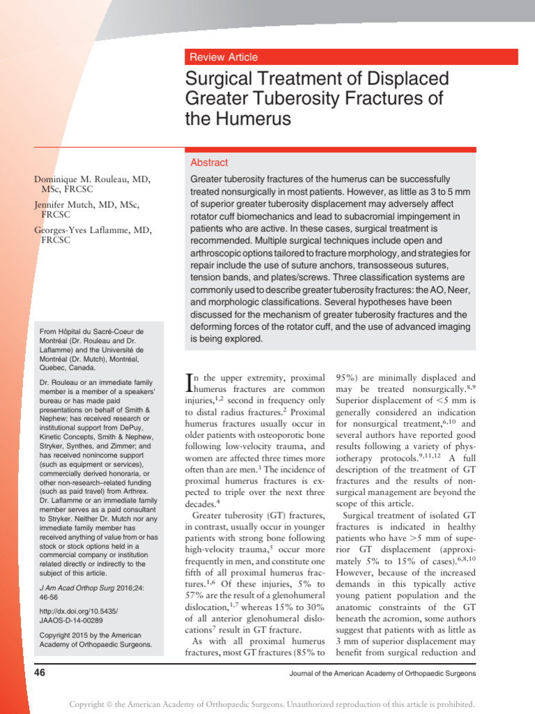 Jaaos Great Tuberosity Fracture | PDF | Shoulder | Limbs (Anatomy)