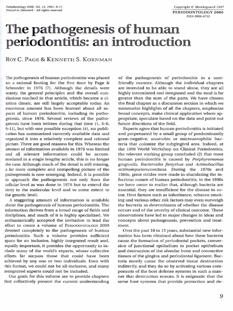 The Pathogenesis of Human Periodontitis An Introduction | PDF ...