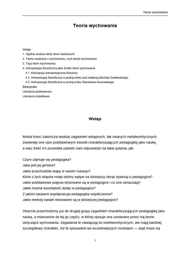 Modul 4 Teoria Wychowania | PDF