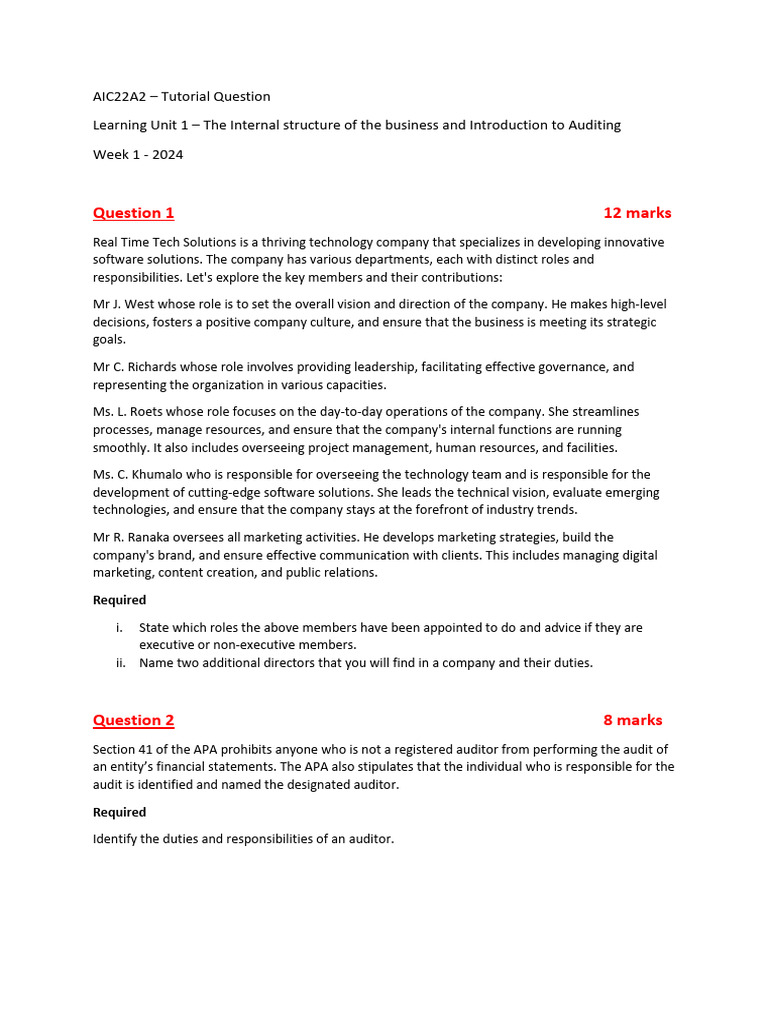 Unit 1 Tutorial Question - Week 1 | PDF | Career & Growth | Finance & Money Management