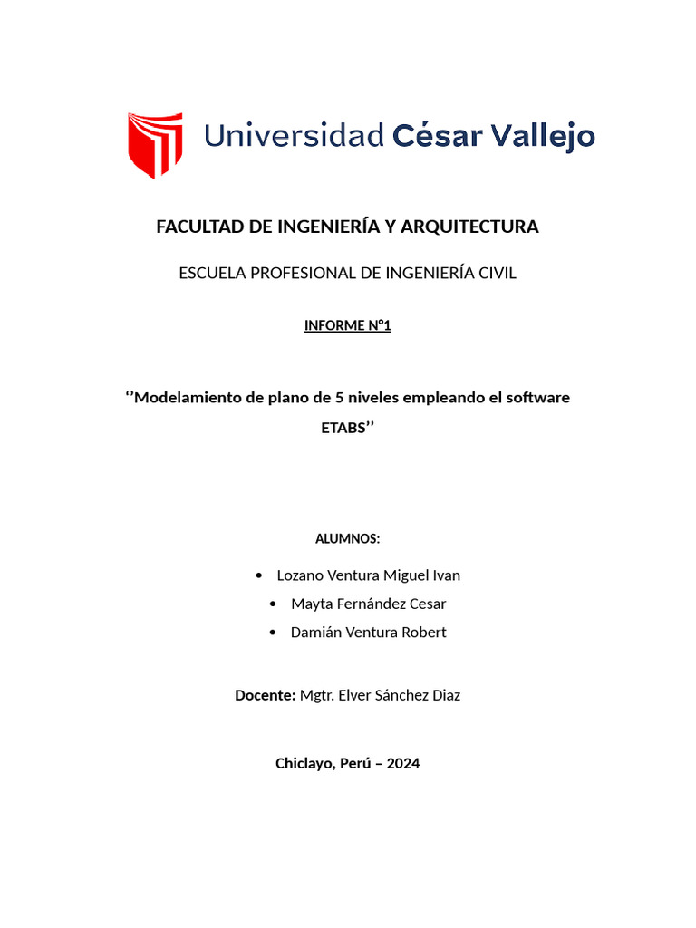 Modelado ETABS: Plano 5 Niveles Civil | PDF | Hormigón | Ingeniería de ...