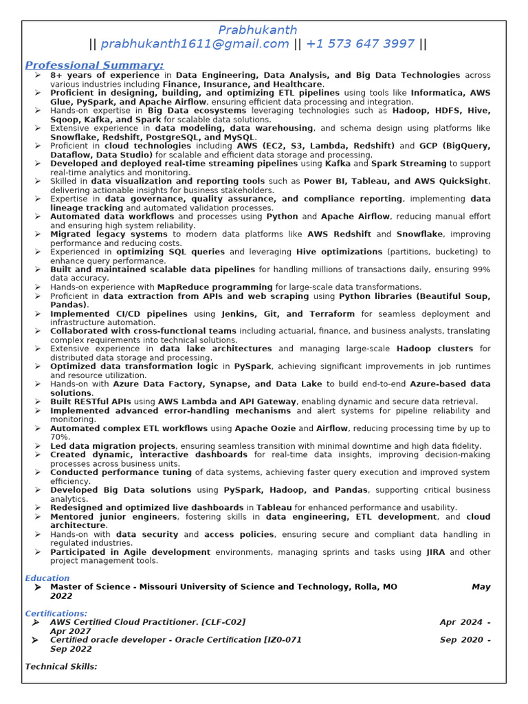 Gloria_S_Resume_1 | PDF | Apache Spark | Apache Hadoop