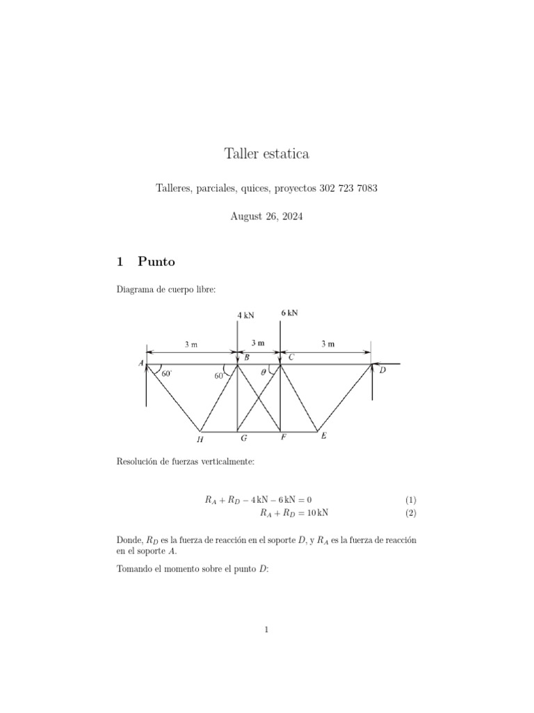 Taller Estatica | PDF | Masa | Matemáticas Aplicadas