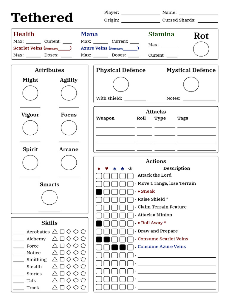 Tethered Character Sheet | PDF | Gaming | Role Playing Games