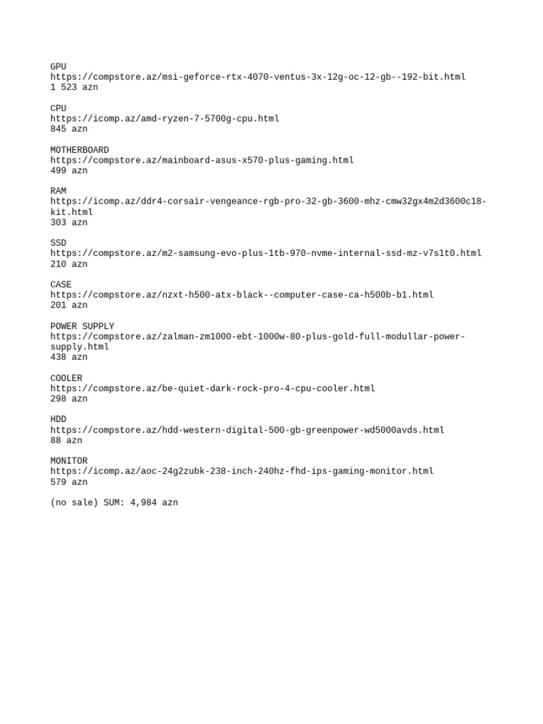 High-End PC Build Components List | PDF