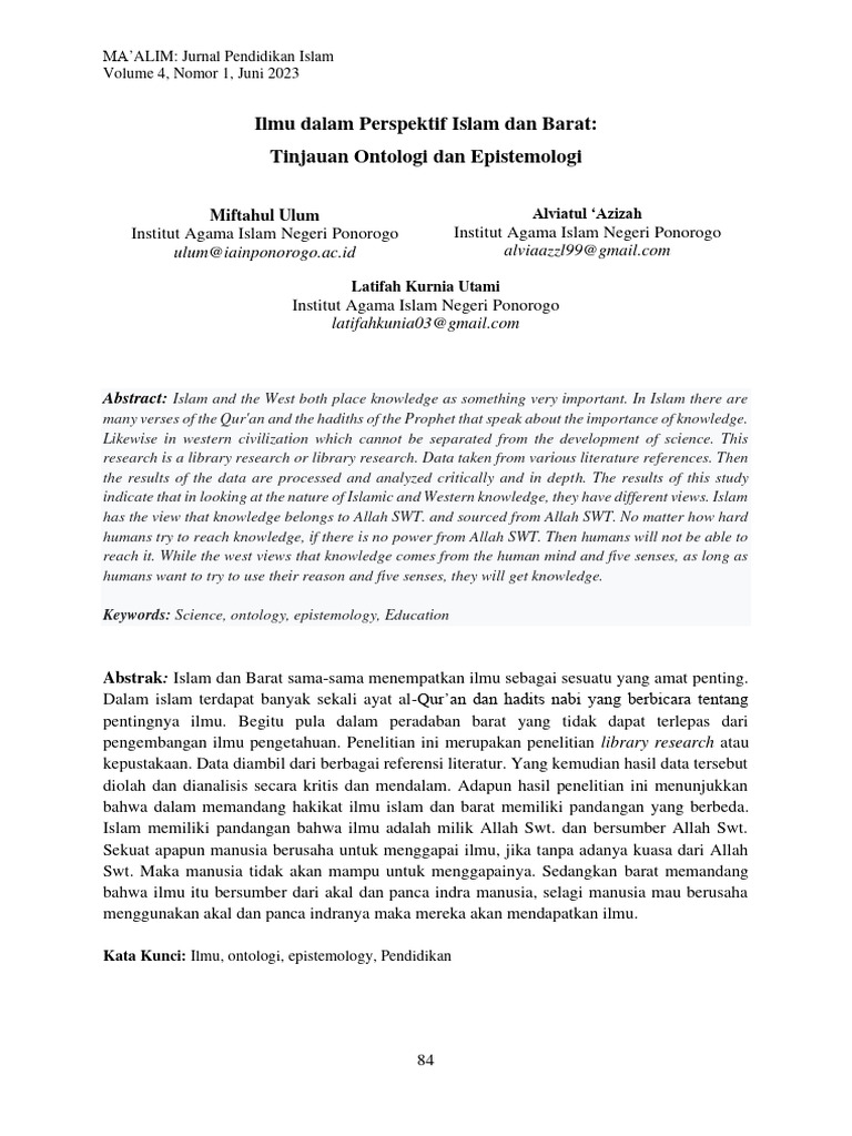 Ilmu Dalam Perspektif Islam Dan Barat Ti | PDF