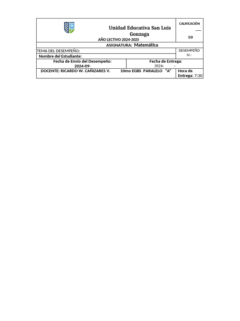 Formatos Entrega de Desempeños Mat10 D1R1 | PDF