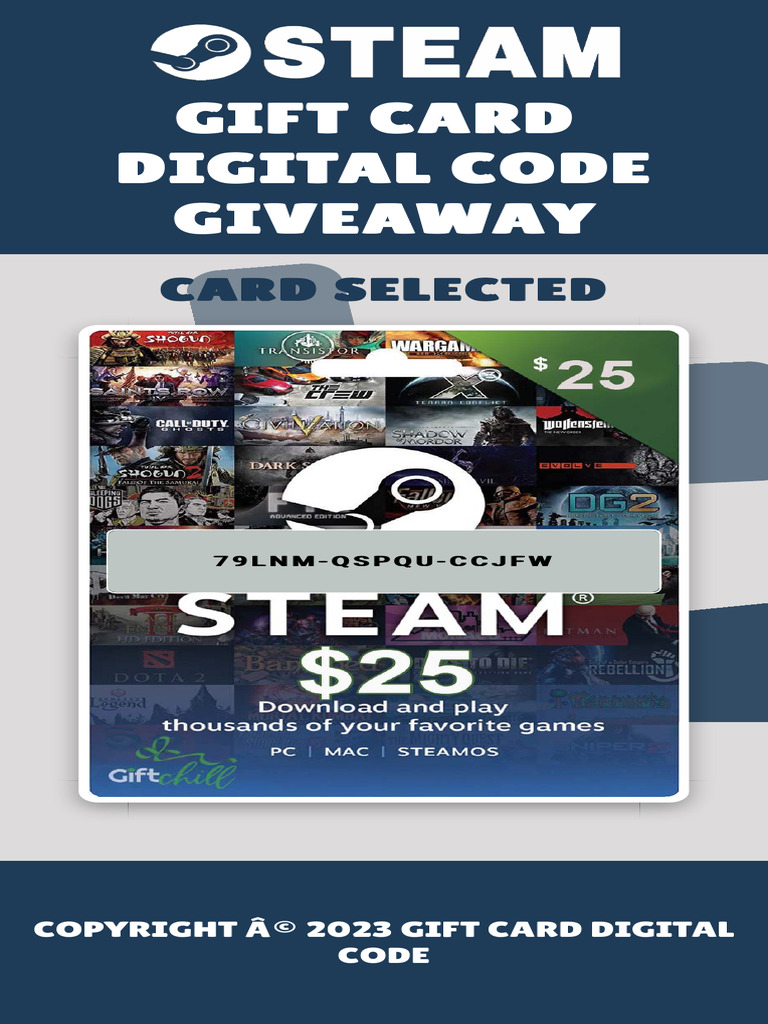 Steam Gift Card Digital Code Giveaway 2024 | PDF