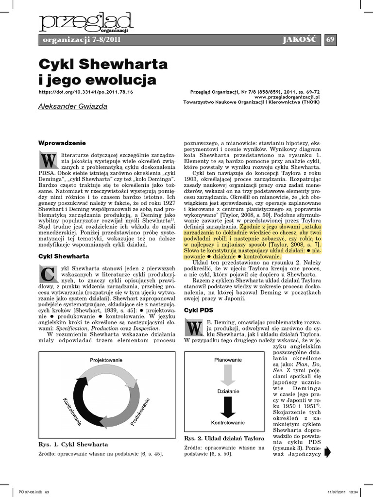 A.Gwiazda - Cykl Shewharta I Jego Ewolucja | PDF