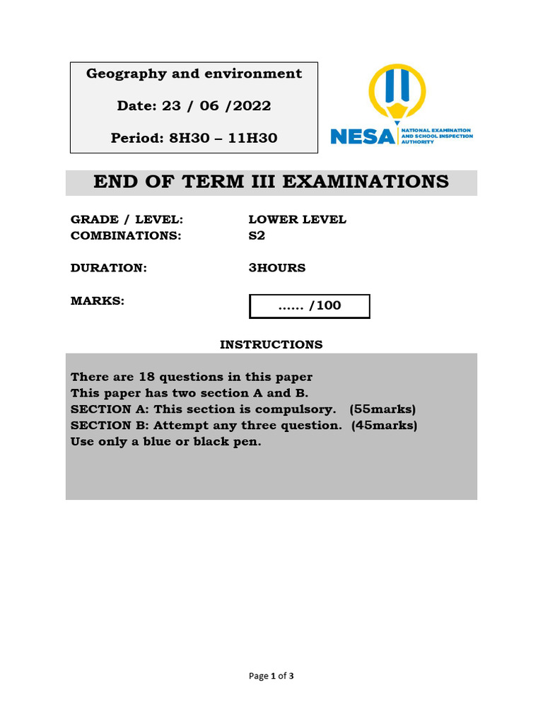 Geography and Environment S2 QUESTION AND Marking Guide | PDF | Forests ...