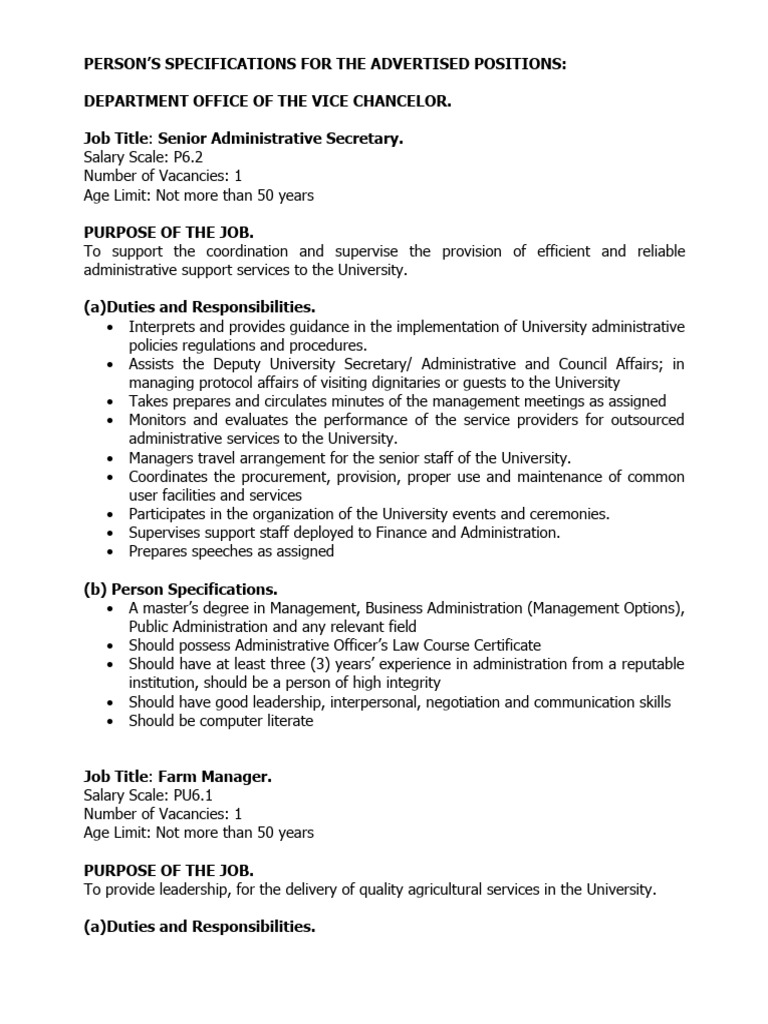 Updated Person Specifications For The Jobs Lira University | PDF ...