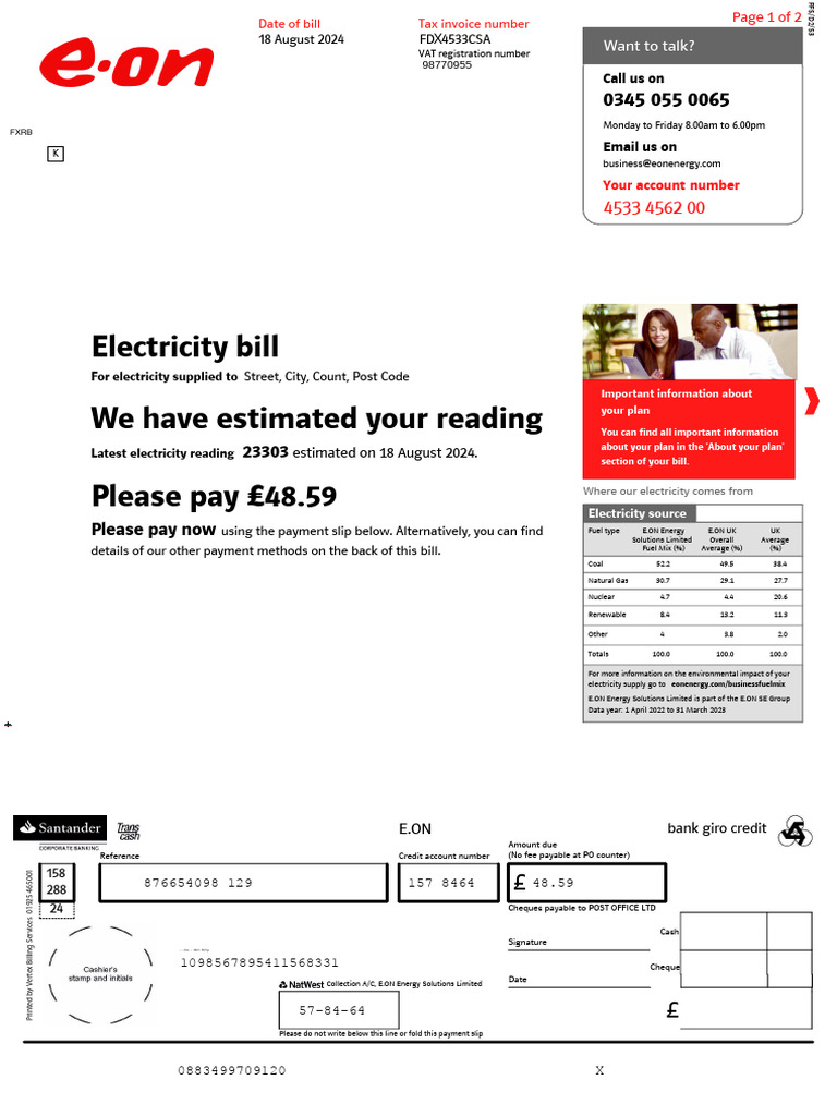 E.ON Electricity Bill Payment Details | PDF | Cheque | Credit Card