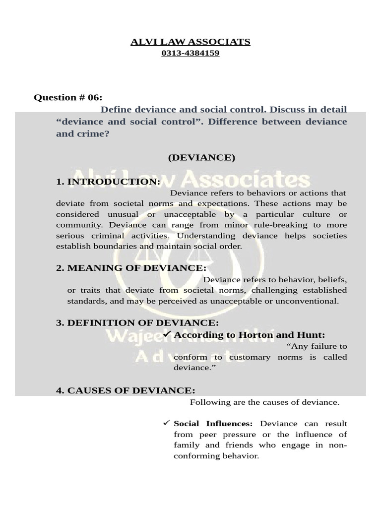 Sociology Question No 06 Explain Deviance and Social Control ...
