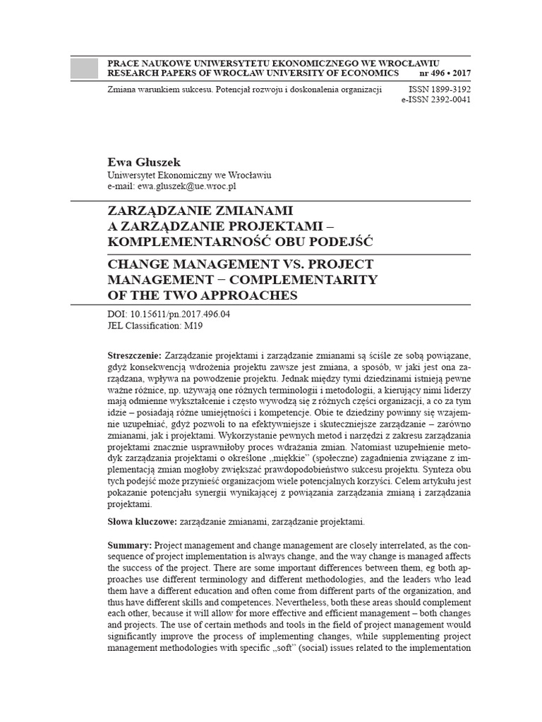 E.GUSZEK Zarzadzanie Zmianami A Zarzadzanie Projektami Komp | PDF