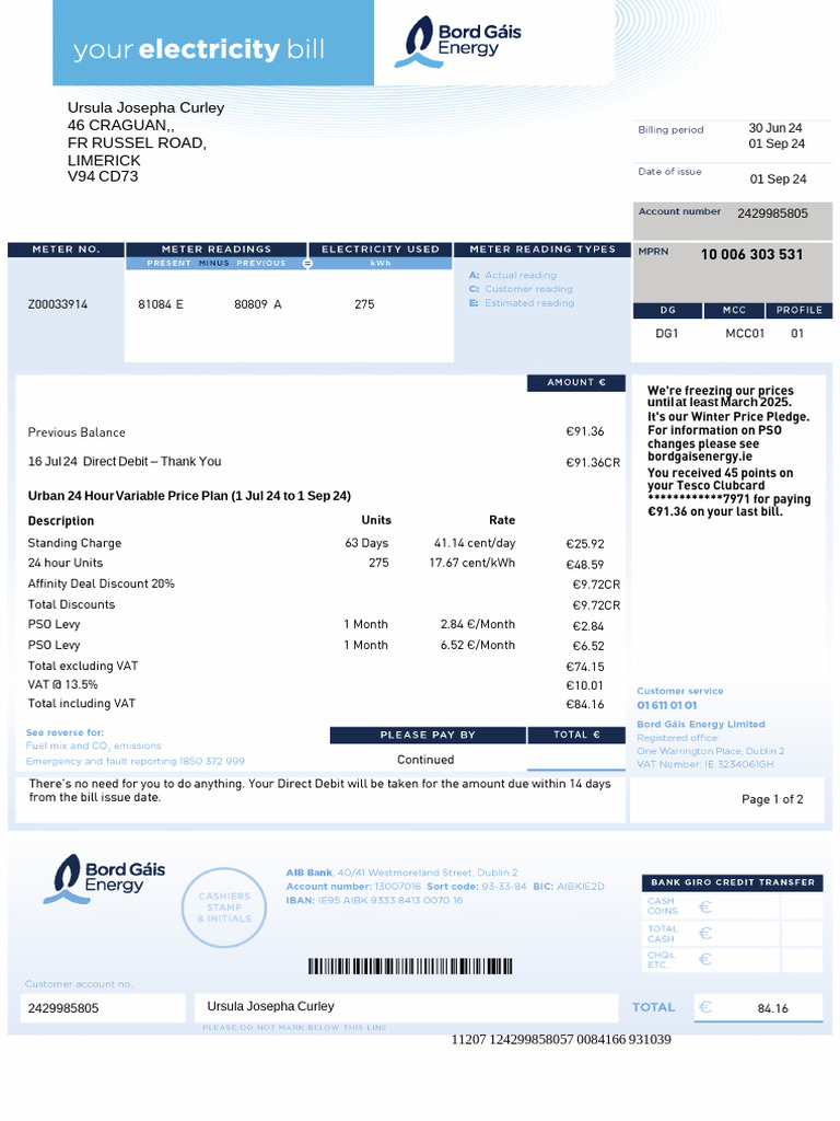 Ireland Electr Utility Bill | PDF